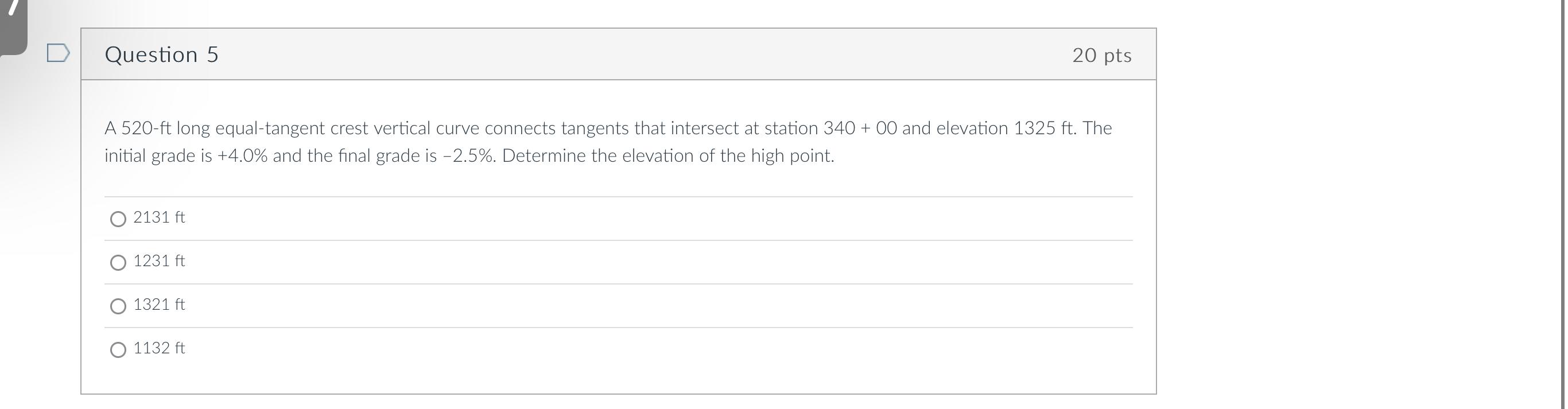 Solved A 520-ft long equal-tangent crest vertical curve | Chegg.com