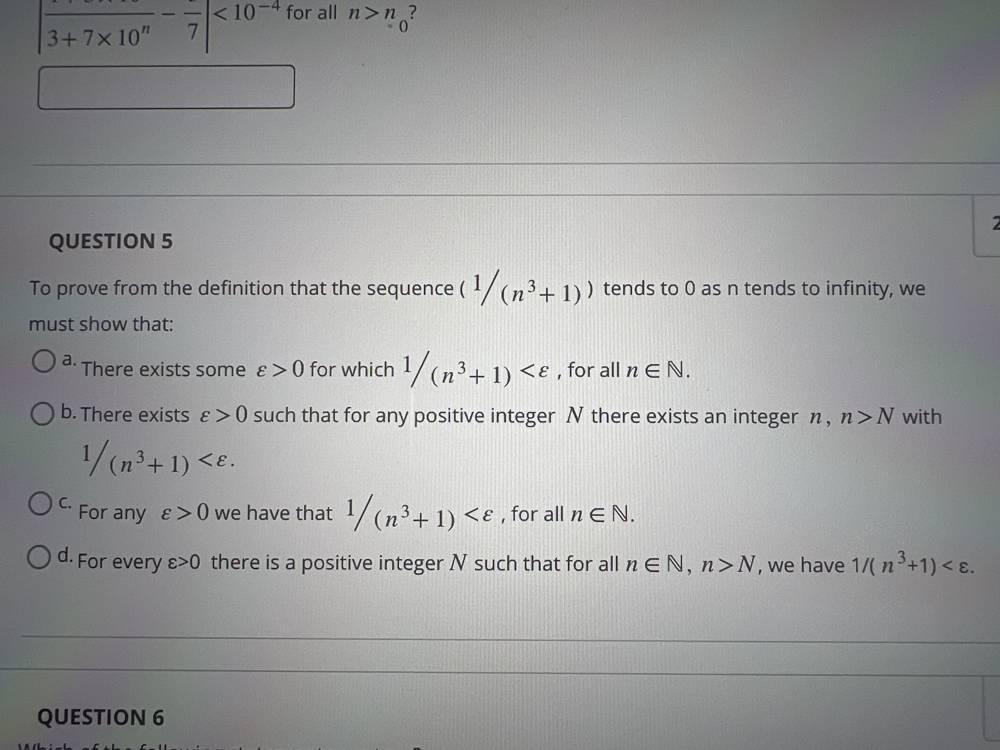 Solved ∣∣33+7×10n−7−∣∣ n0 ? QUESTION 5 To | Chegg.com