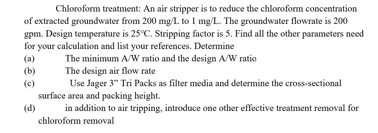 Solved Chloroform treatment: An air stripper is to reduce | Chegg.com