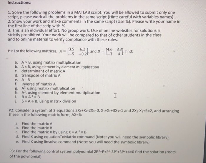 Solved Instructions: 1. Solve the following problems in a | Chegg.com