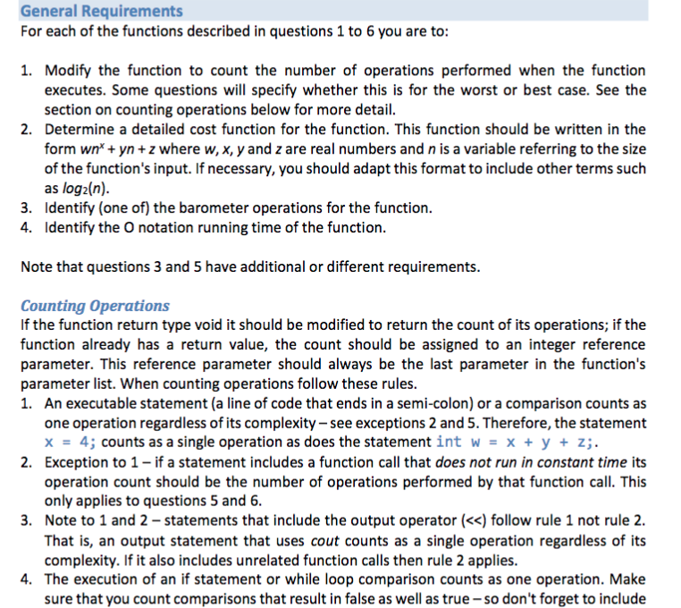 Solved General Requirements For each of the functions | Chegg.com