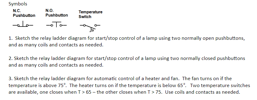 Symbols N.C. Pushbutton ola N.O. Pushbutton | Chegg.com