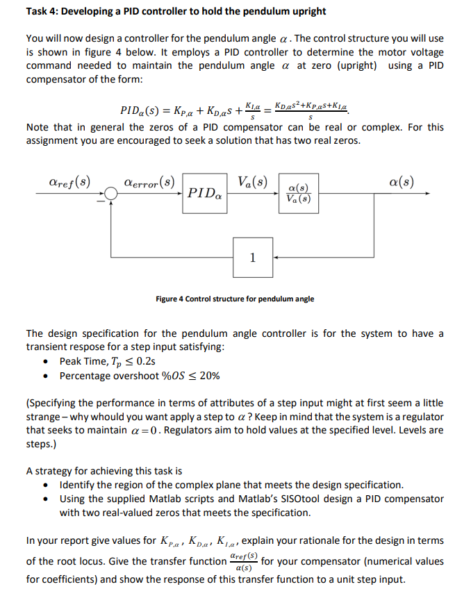 Task 4: Developing a PID controller to hold the | Chegg.com