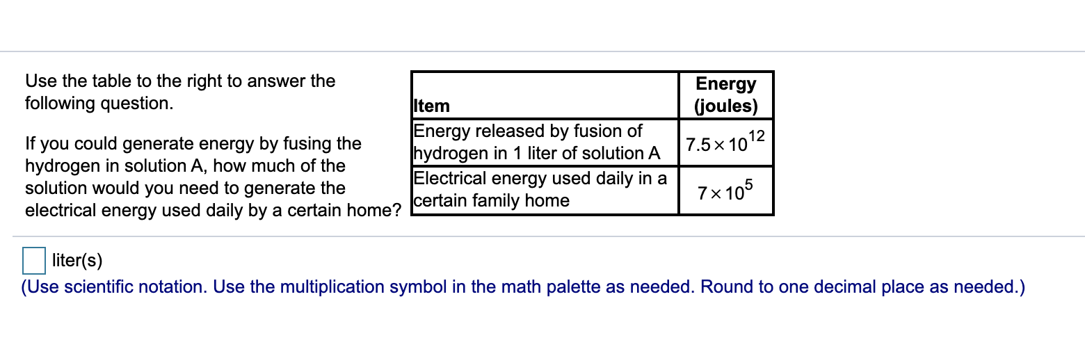 Solved Energy (joules) Use the table to the right to answer | Chegg.com
