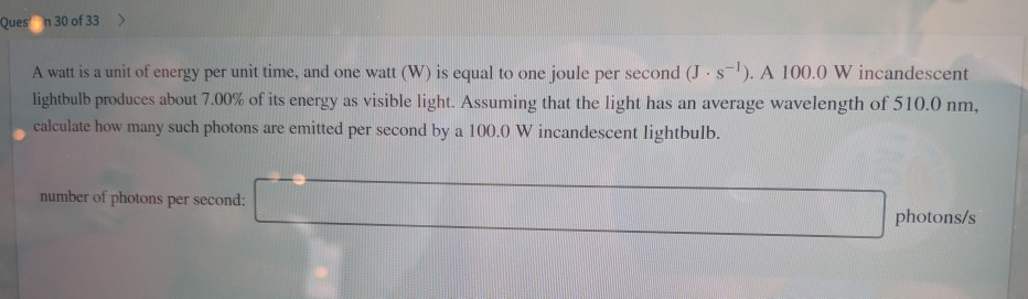 Solved Ques n 30 of 33 A watt is a unit of energy per unit | Chegg.com