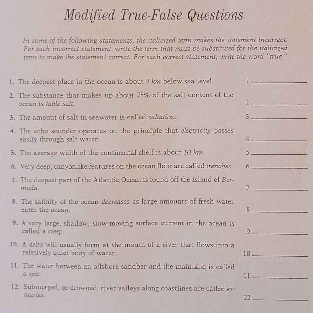 Solved Modified True-False Questions In some of the | Chegg.com