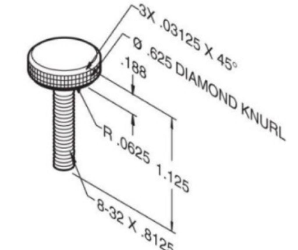 Solved 3X .03125 X 450 0 625 DIAMOND KNURL .188 R.0625 1.125 | Chegg.com