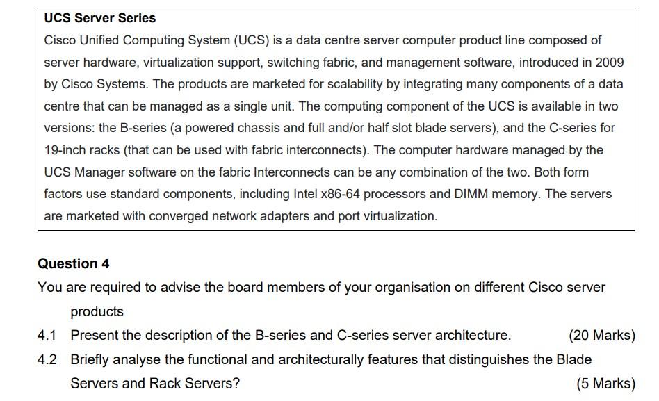 Solved UCS Server Series Cisco Unified Computing System | Chegg.com