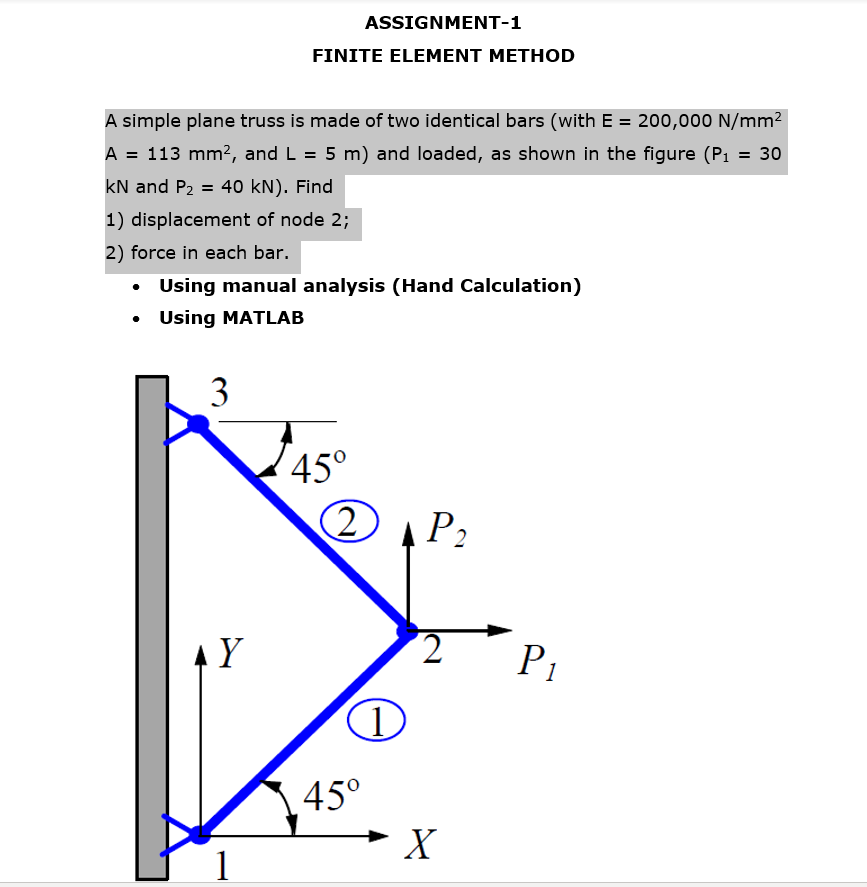 Solved ASSIGNMENT-1 FINITE ELEMENT METHOD A simple plane | Chegg.com