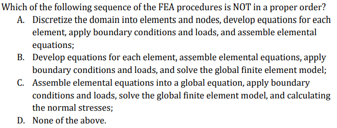 Solved Which of the following sequence of the FEA procedures | Chegg.com