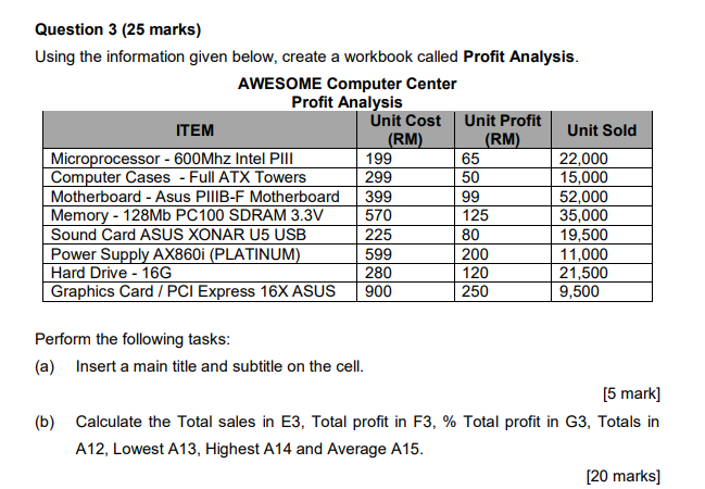 Solved Question 3 (25 ﻿marks)Using the information given | Chegg.com