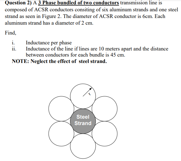 Solved Question 2) A 3 Phase bundled of two conductors | Chegg.com