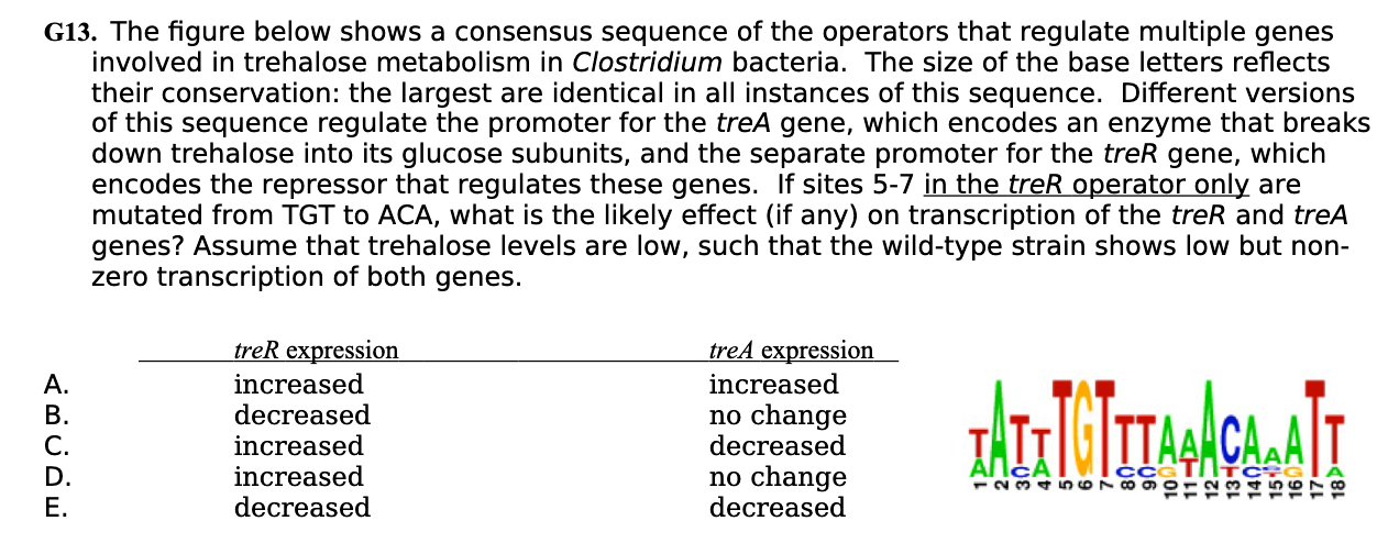Solved G13. The figure below shows a consensus sequence of | Chegg.com