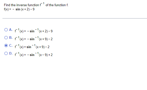 Solved Find the inverse function f−1 of the function f. | Chegg.com