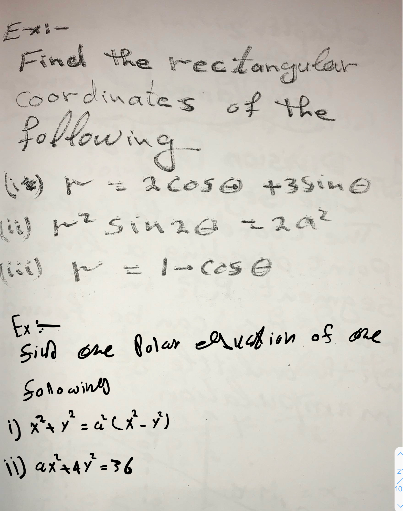 Solved Ex- Find the rectangular coordinates of the following | Chegg.com