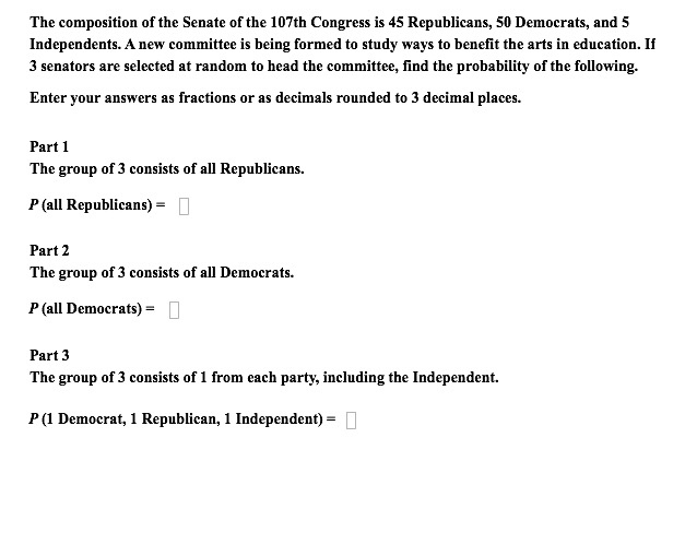 Solved The composition of the Senate of the 107th Congress | Chegg.com