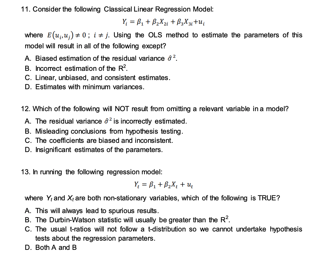 Solved 11. Consider the following Classical Linear | Chegg.com Solved 11. Consider the following Classical Linear | Chegg.com