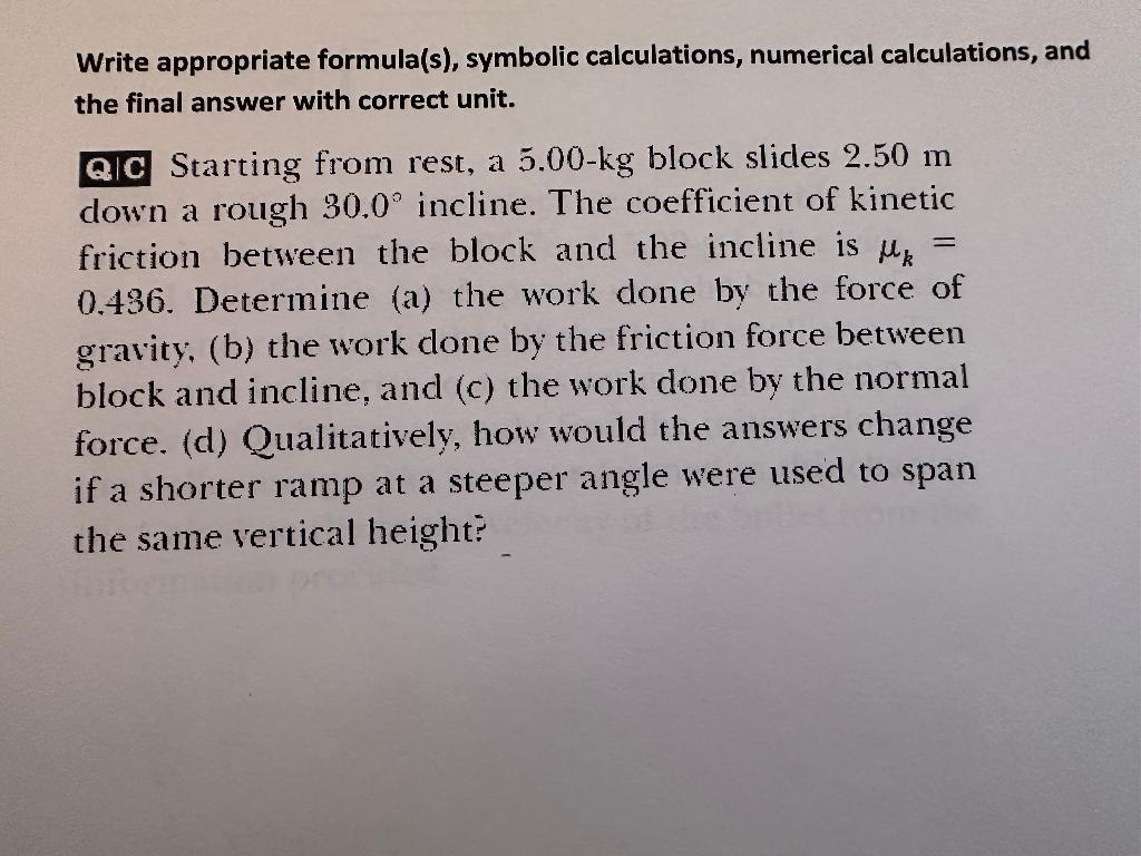 Solved Write appropriate formula(s), symbolic calculations, | Chegg.com