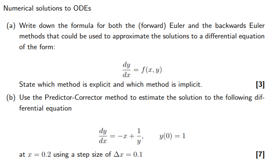 Solved Numerical solutions to ODES (a) Write down the | Chegg.com