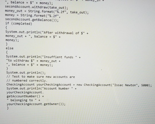 Solved Task #1 Extending the BankAccount Class 1. Copy the | Chegg.com