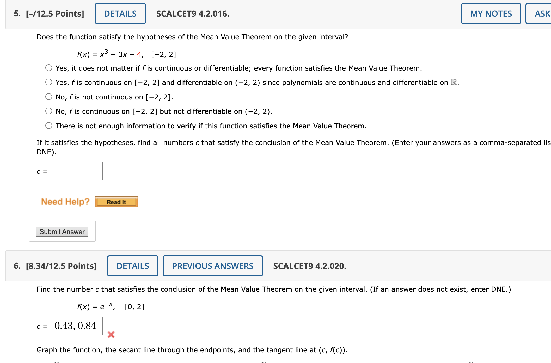 Solved /12.5 Points] SCALCET9 4.2.016. Does the function | Chegg.com