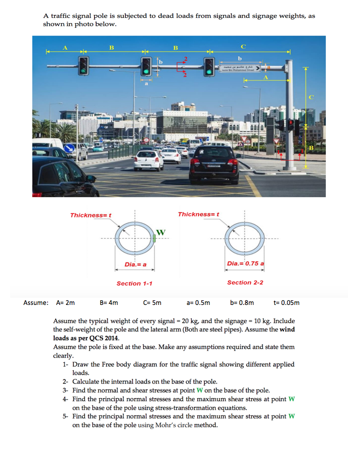 A traffic signal pole is subjected to dead loads from | Chegg.com