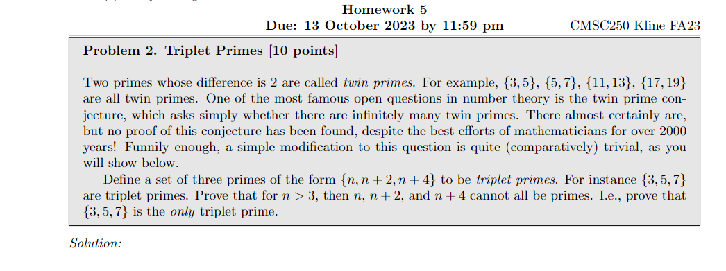 Solved Problem 2. Triplet Primes [10 points] Two primes | Chegg.com
