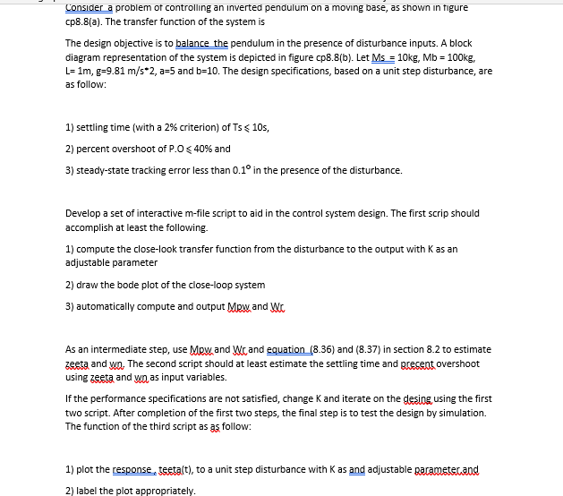 Consider a problem of controlling an inverted | Chegg.com