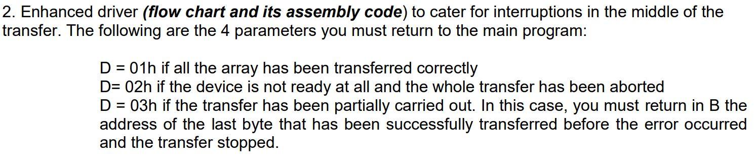 2. Enhanced driver (flow chart and its assembly code) | Chegg.com