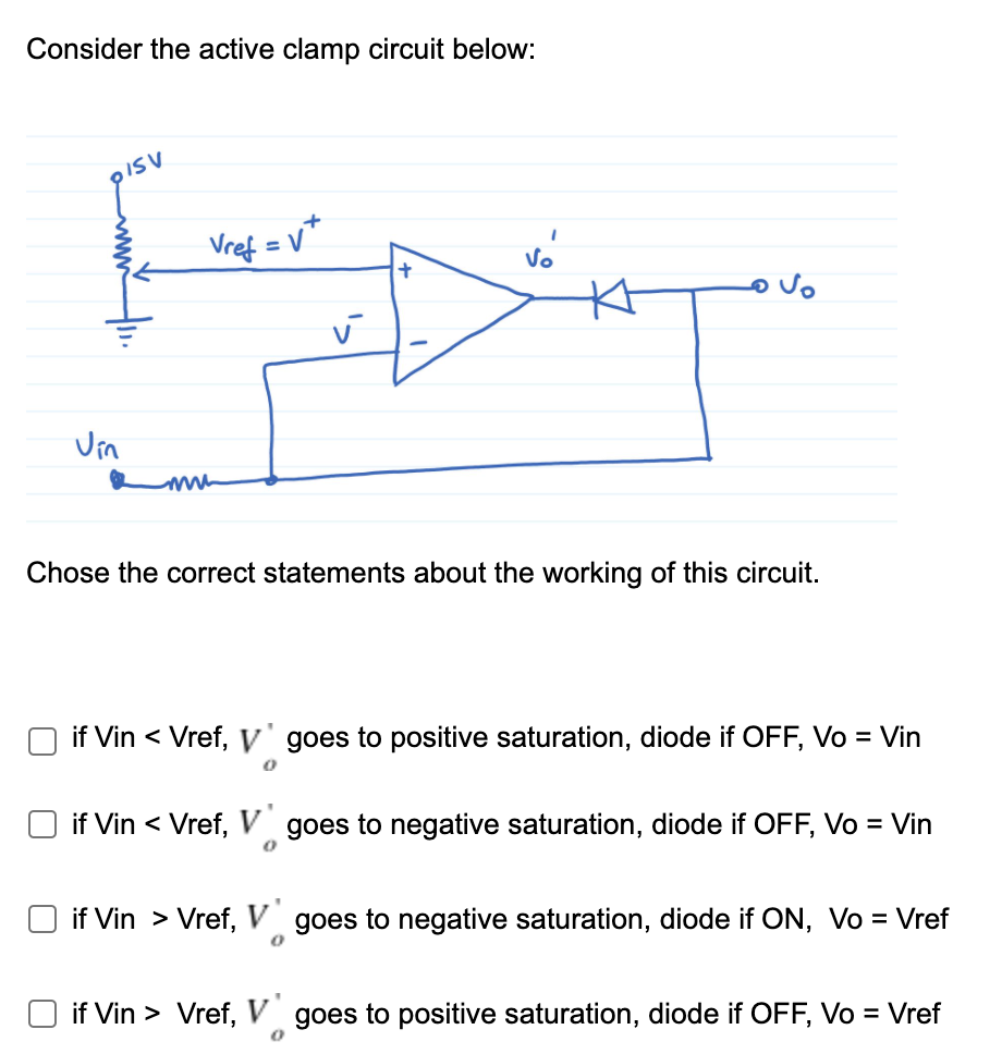 Solved Consider the active clamp circuit below: OISV + Vref= | Chegg.com