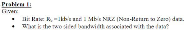 Solved Problem 1: Given: Bit Rate: Rb-1kb/s and 1 Mb/s NRZ | Chegg.com