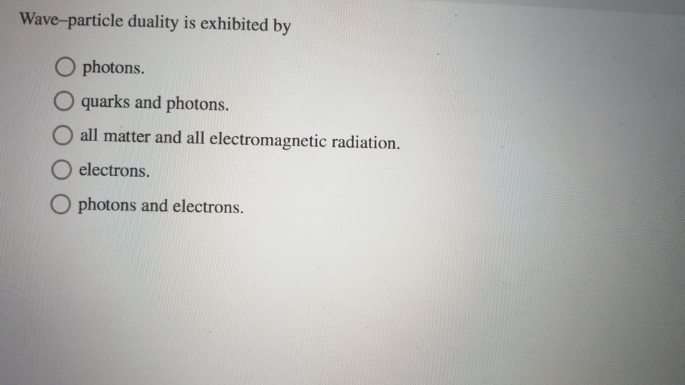 Solved Wave-particle duality is exhibited by O photons. O | Chegg.com