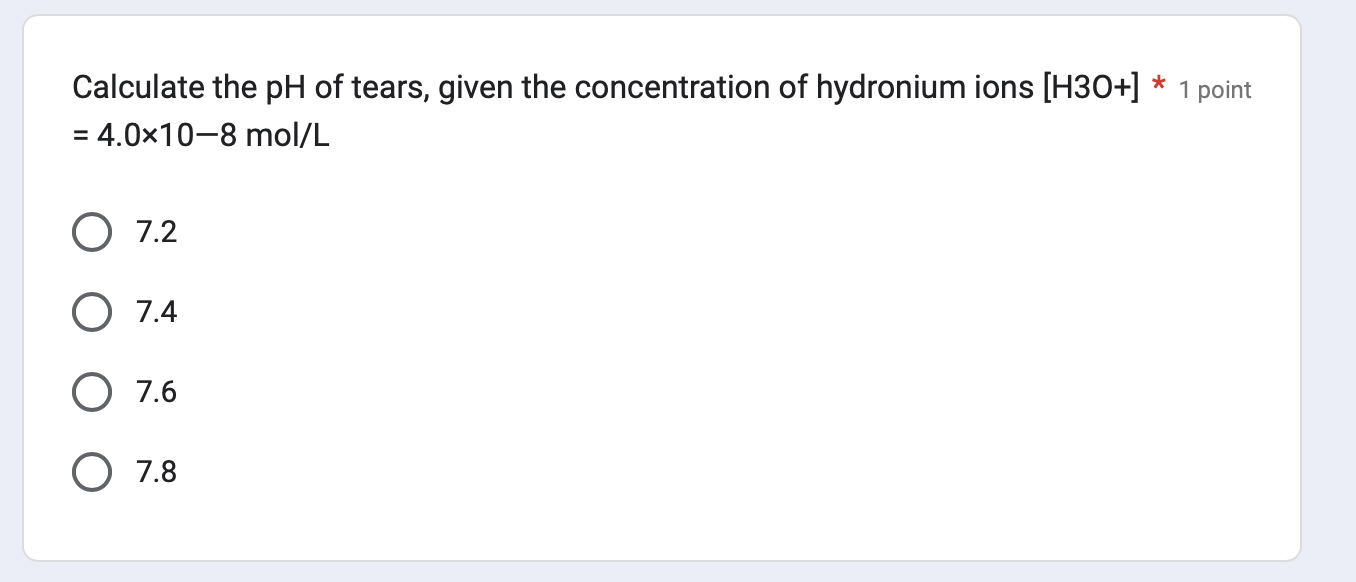 Solved Calculate the pH of tears, given the concentration of | Chegg.com