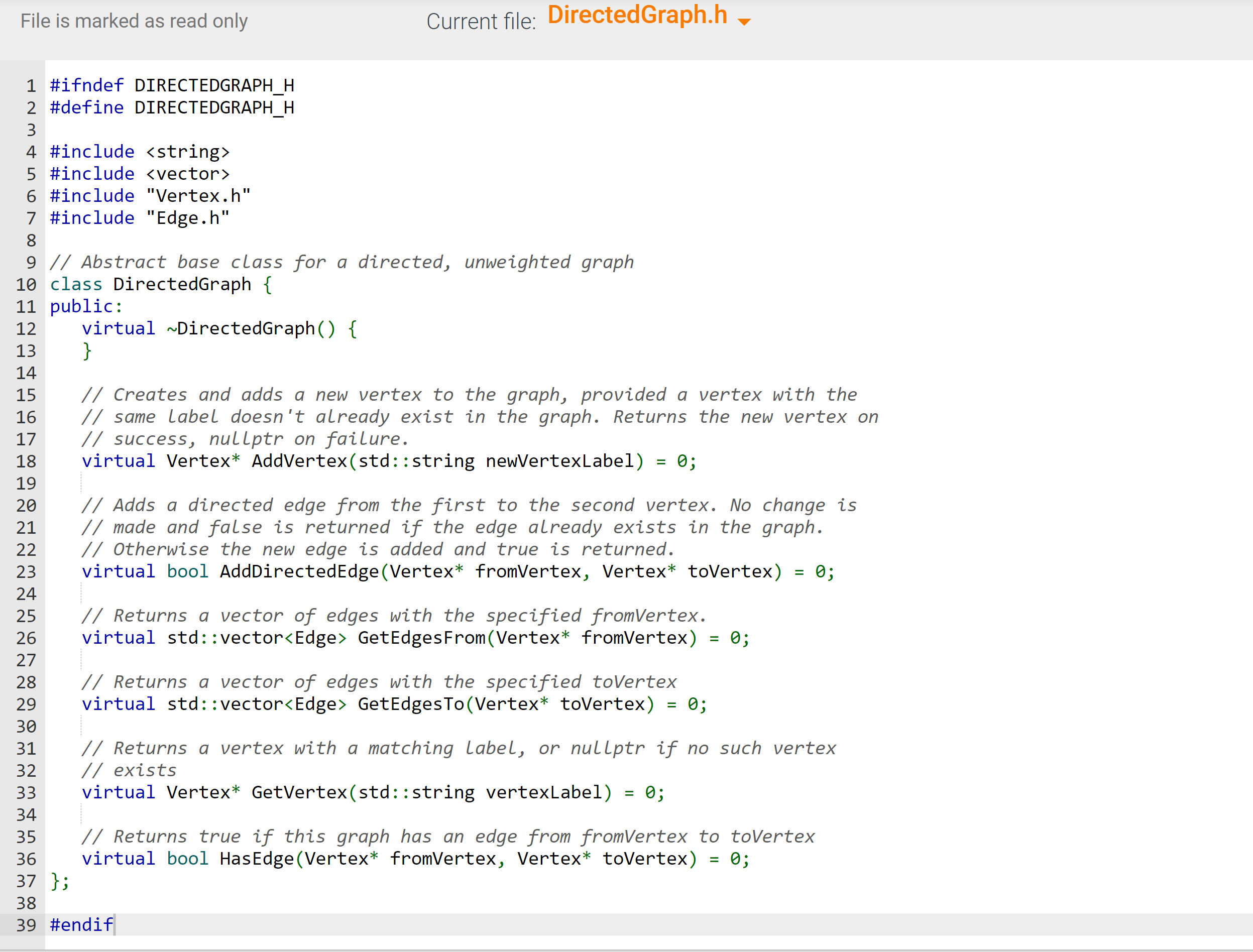 Solved Step 1: Inspect Vertex.h, Edge.h, and | Chegg.com