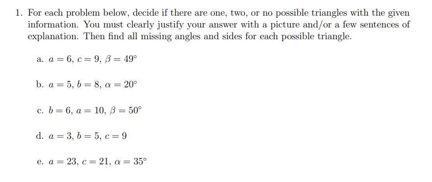 Solved 1. For each problem below, decide if there are one, | Chegg.com