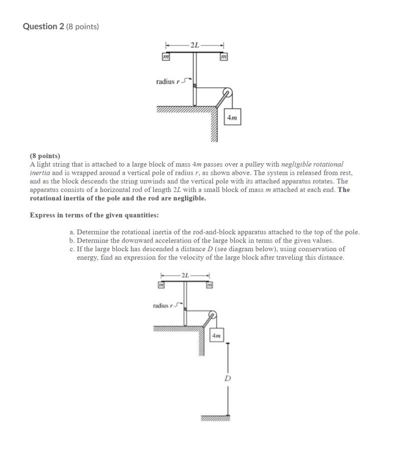 Solved Question 2 (8 points) 2L m ml radius 4m (8 points) A | Chegg.com
