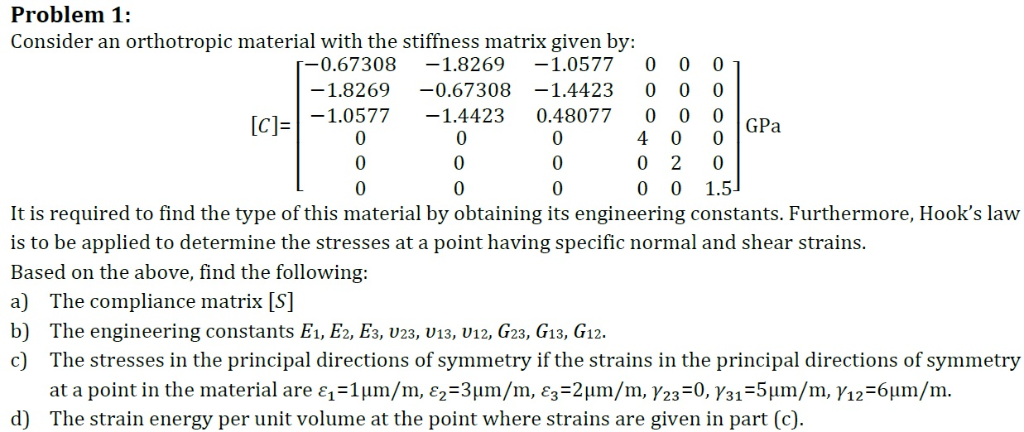 Problem 1: Consider an orthotropic material with the | Chegg.com