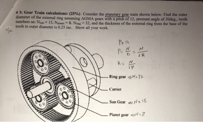 Solved # 3: Gear Train calculations: (25%) Consider the | Chegg.com