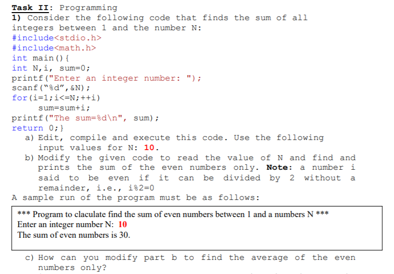 Solved Task Ii Programming 1 Consider The Following Code