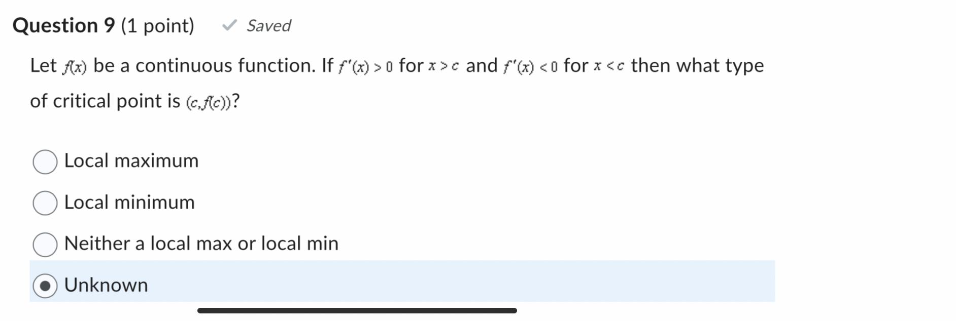 Solved Let f(x) be a continuous function. If f′(x)>0 for x>c | Chegg.com