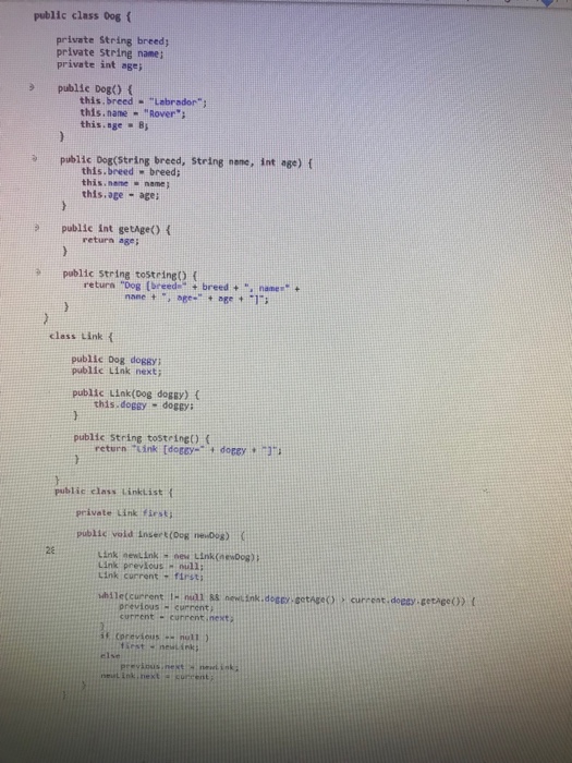 Solved public class ( private String breed private String | Chegg.com
