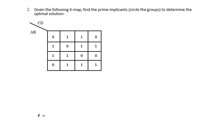 Solved 2. Given the following K-map, find the prime | Chegg.com