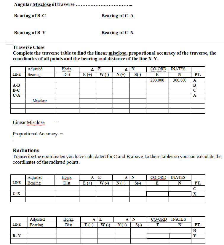 Solved A closed traverse was run from A to B, then C and | Chegg.com