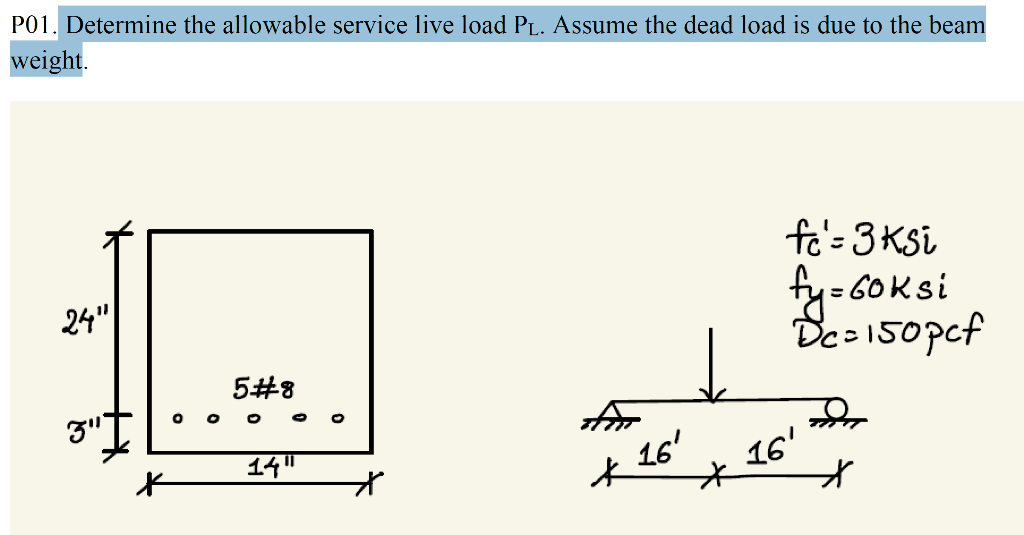Solved P01. Determine the allowable service live load PL. | Chegg.com