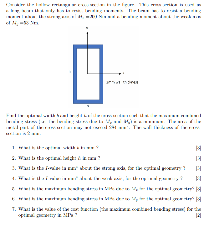 Solved Consider the hollow rectangular cross-section in the | Chegg.com