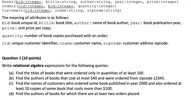 Solved Books (bid:integer, btitle:string, author:string, | Chegg.com