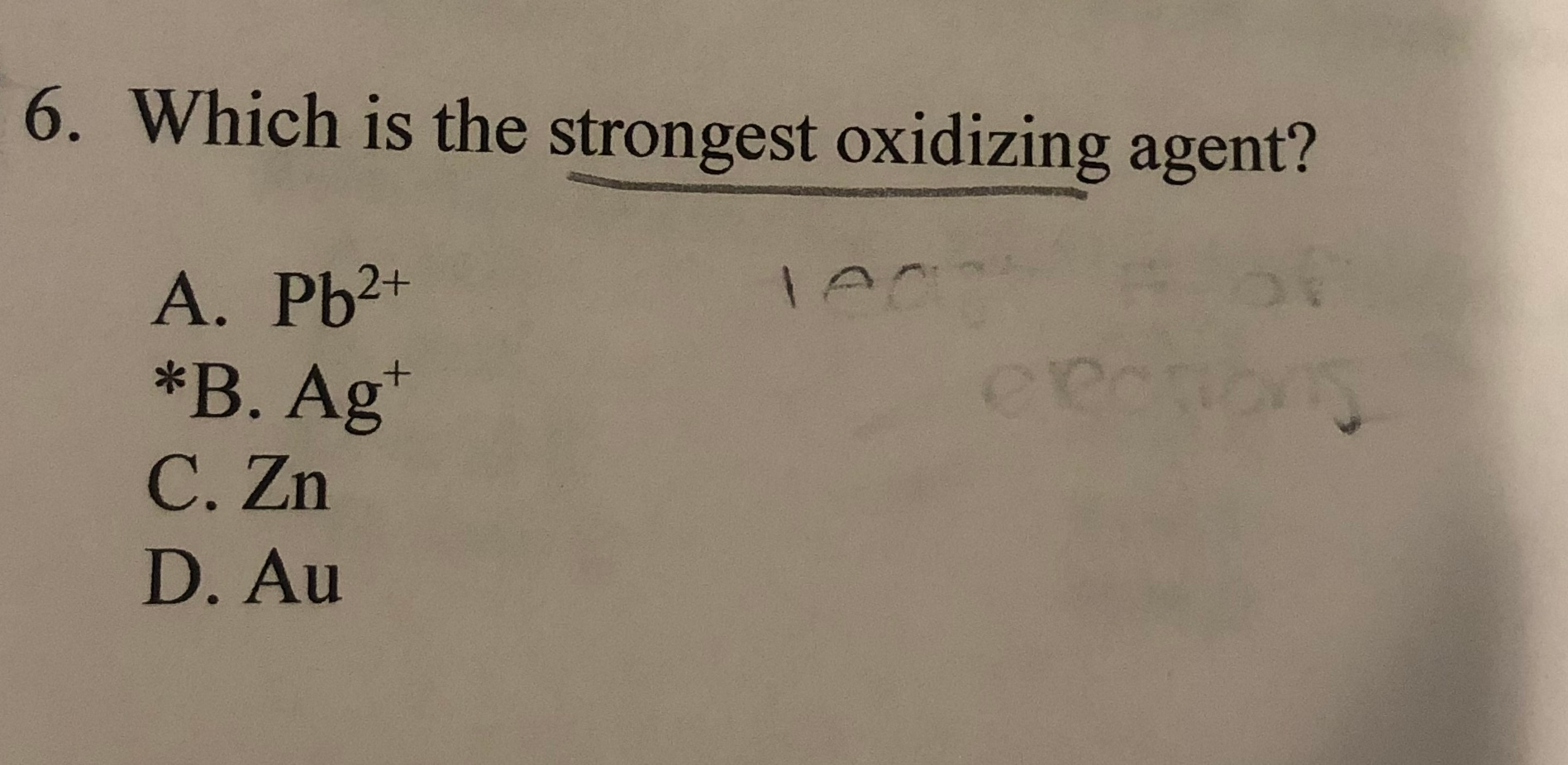 Solved 6. Which is the strongest oxidizing agent? co A. Pb2+ | Chegg.com