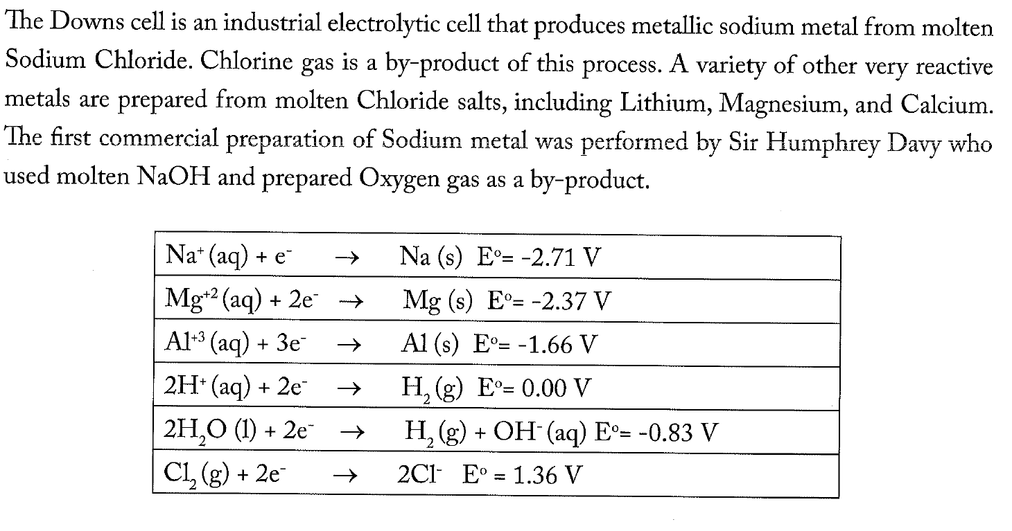 Solved The Downs cell is an industrial electrolytic cell | Chegg.com
