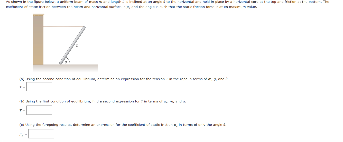 Solved Coefficient Of Static Friction Between The Beam And