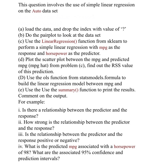 Solved This question involves the use of simple linear | Chegg.com